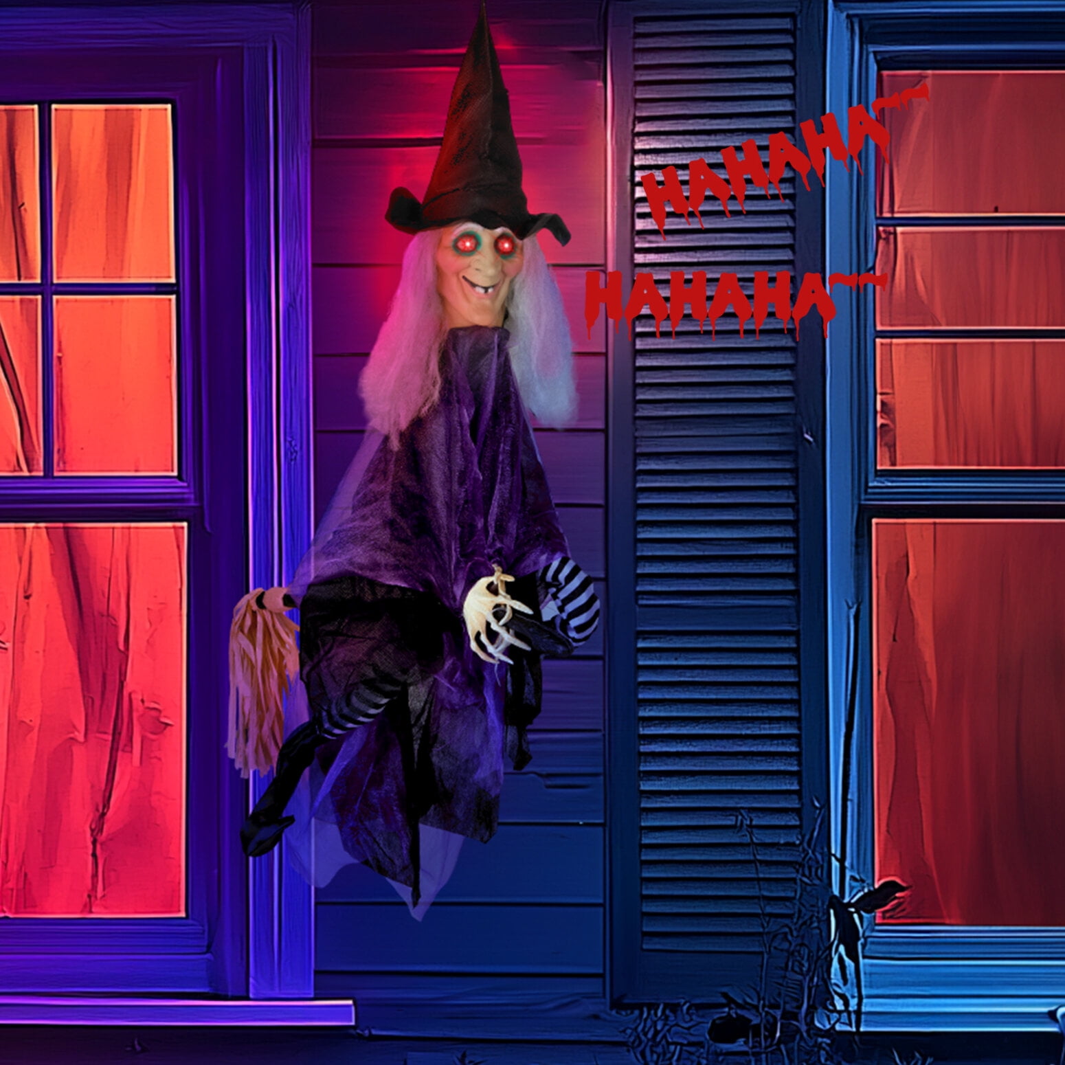 3FT Hanging Witch Decoration with Light-up Red Eyes and Sound ...