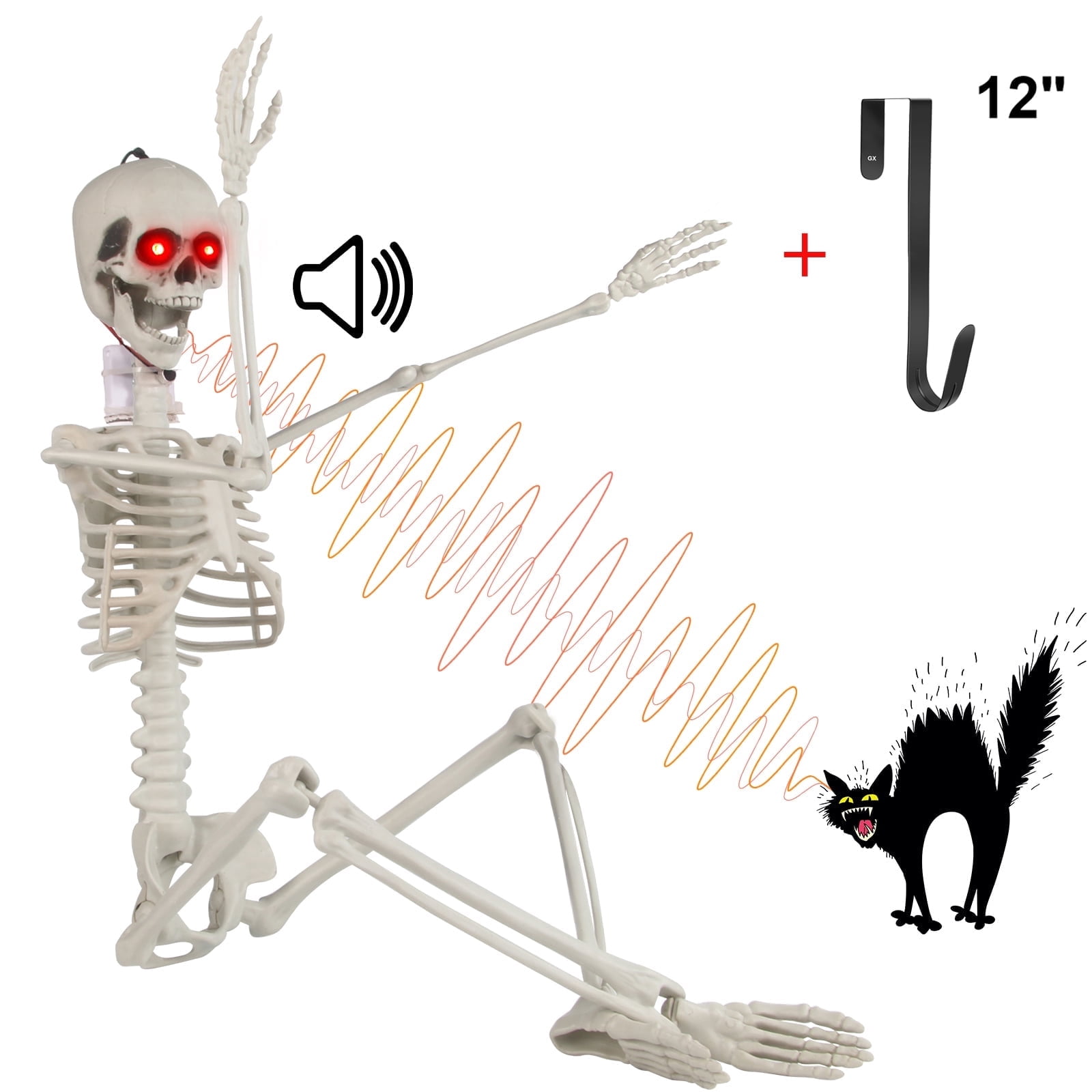 Gamexcel 3FT Life-Size Halloween Skeleton with LED Eyes, Creepy Sound ...