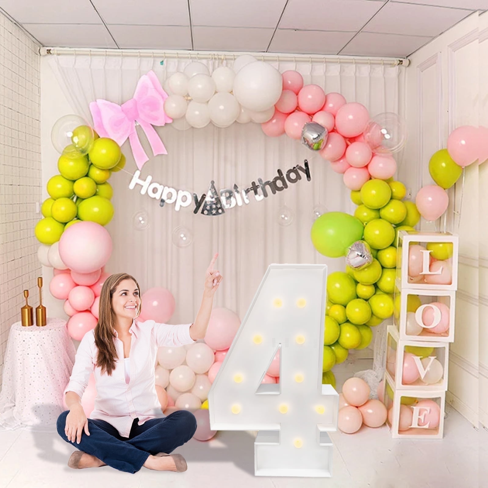 ZFUNBO 3FT Light Up Marquee Numbers, Warm LED Large Lighted Marquee 4 ...