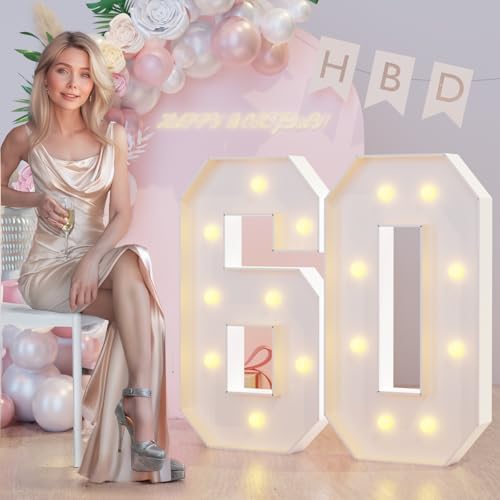 3FT Marquee Light Up Numbers 60th Birthday Decorations for Women Men ...