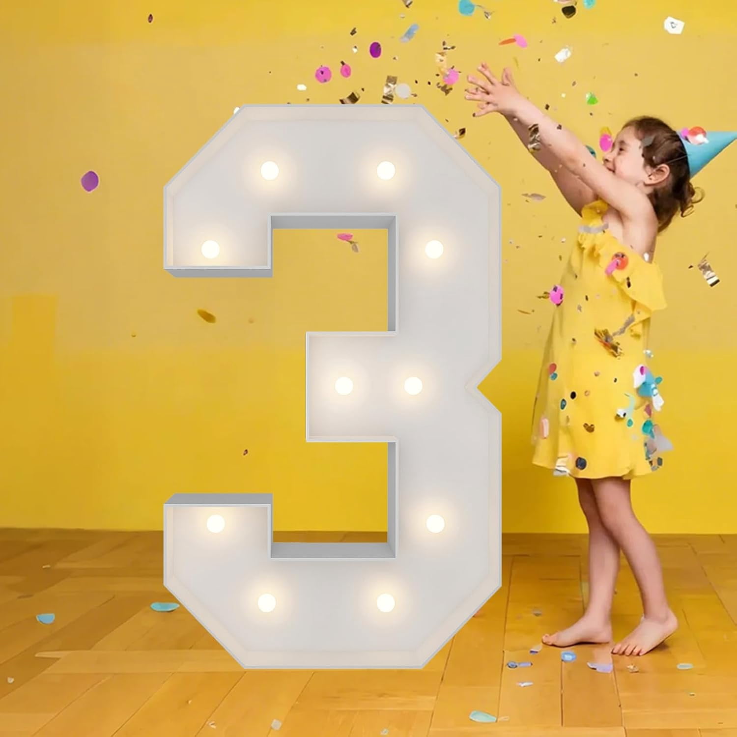 3FT Marquee Numbers, Warm White Light Up Number 3 with Display Board ...