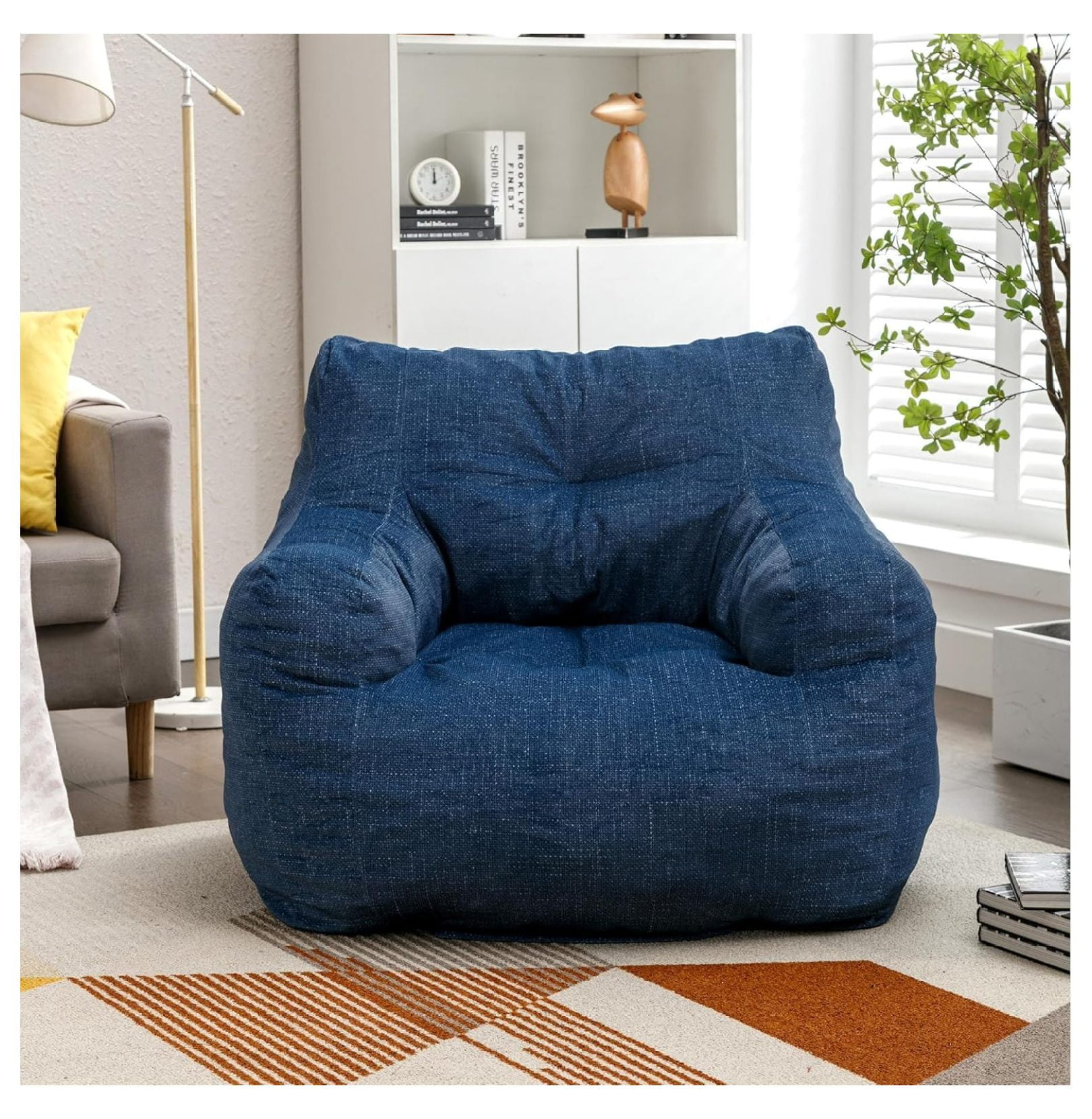 3FT Medium Bean Bag Chair with Filler, Comfy Soft Linen Accent Chair ...