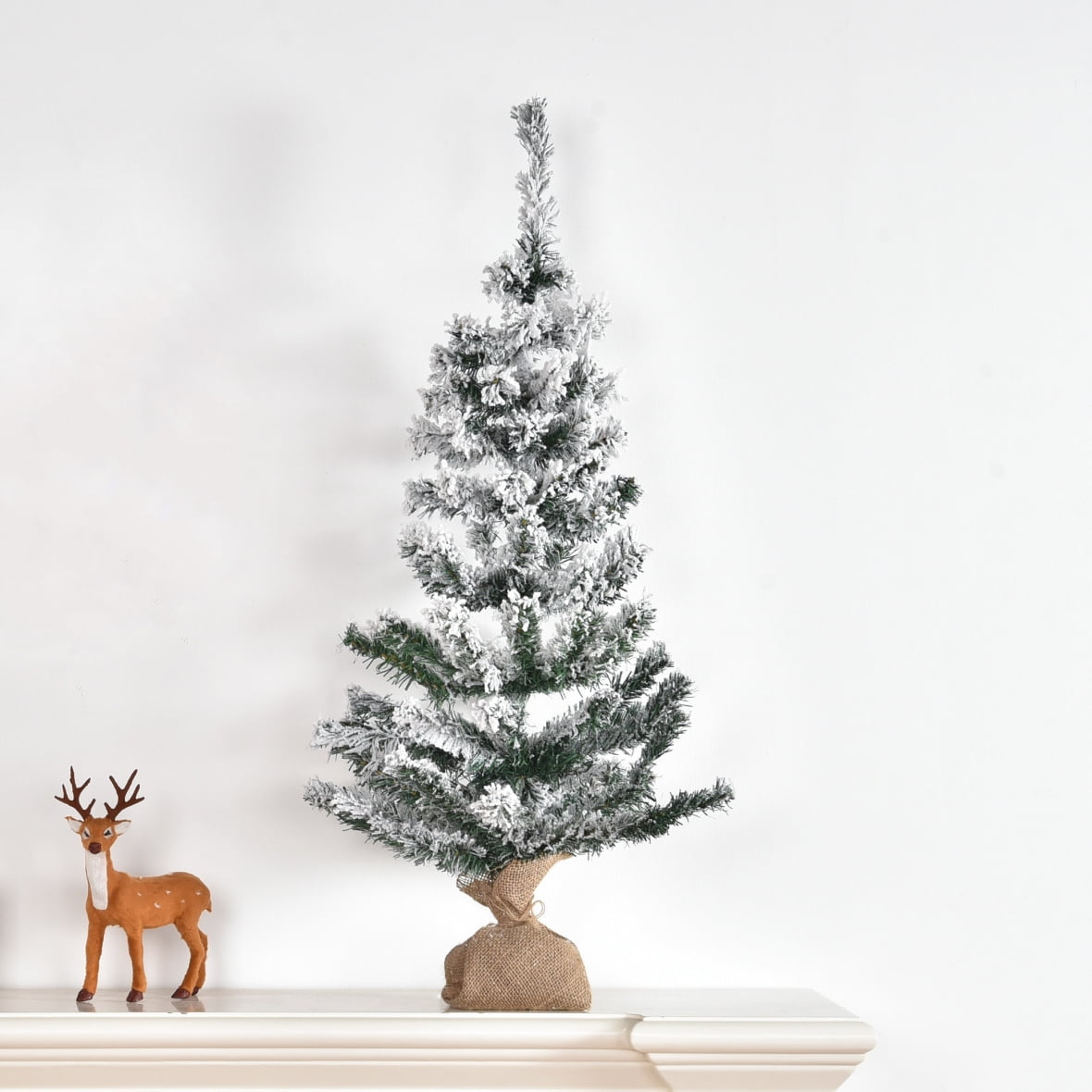 3FT Mini Christmas Tree Unlit, Snow Flocking Table Top Christmas Tree ...