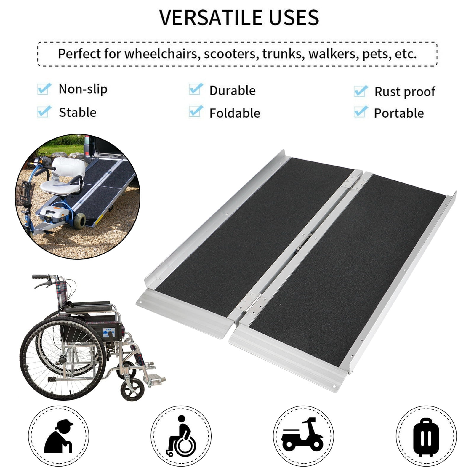 Lightweight 3FT Portable Wheelchair Ramp, Foldable Aluminum Mobility ...