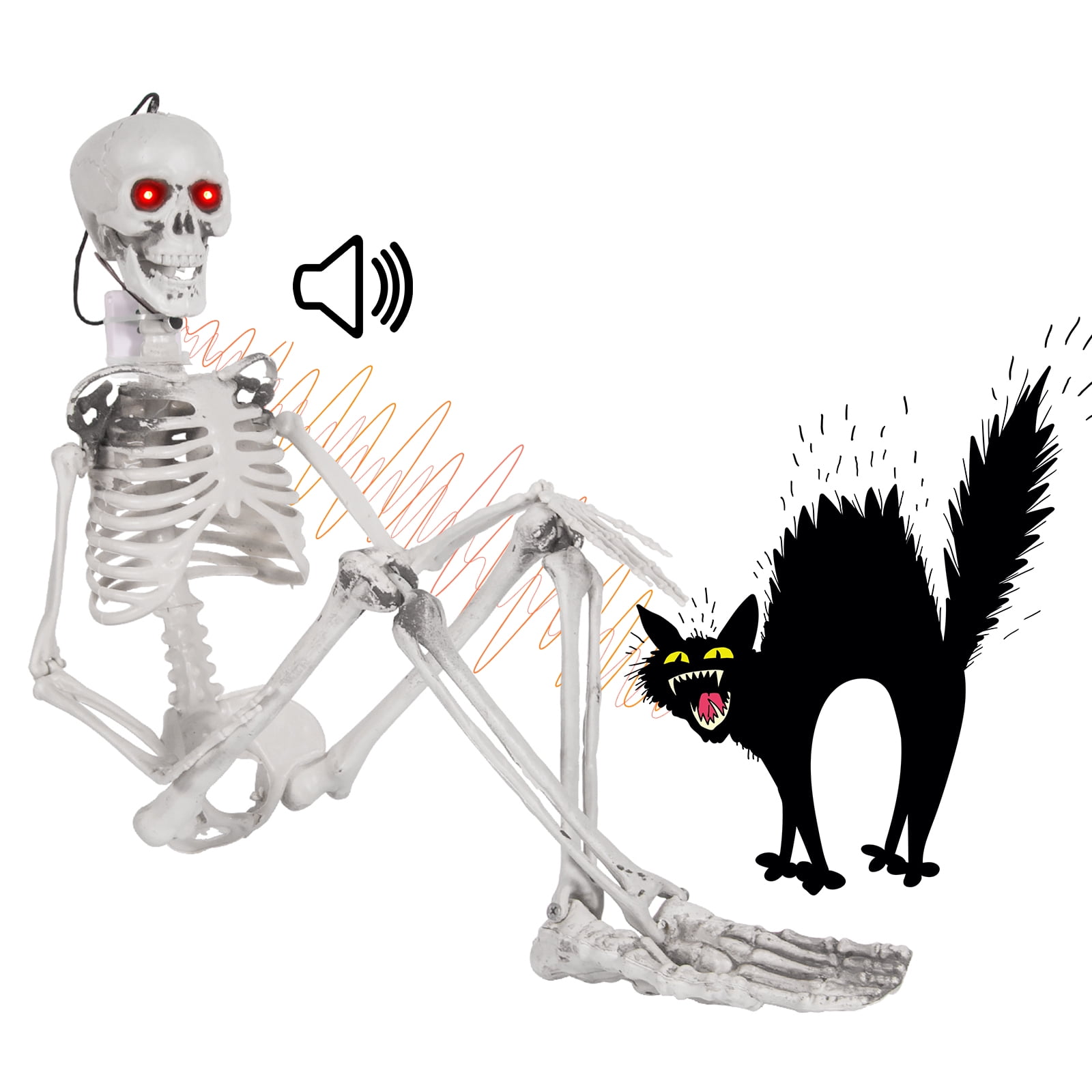 3FT Posable Halloween Skeleton with LED Eyes & Creepy Sound, Haunted ...