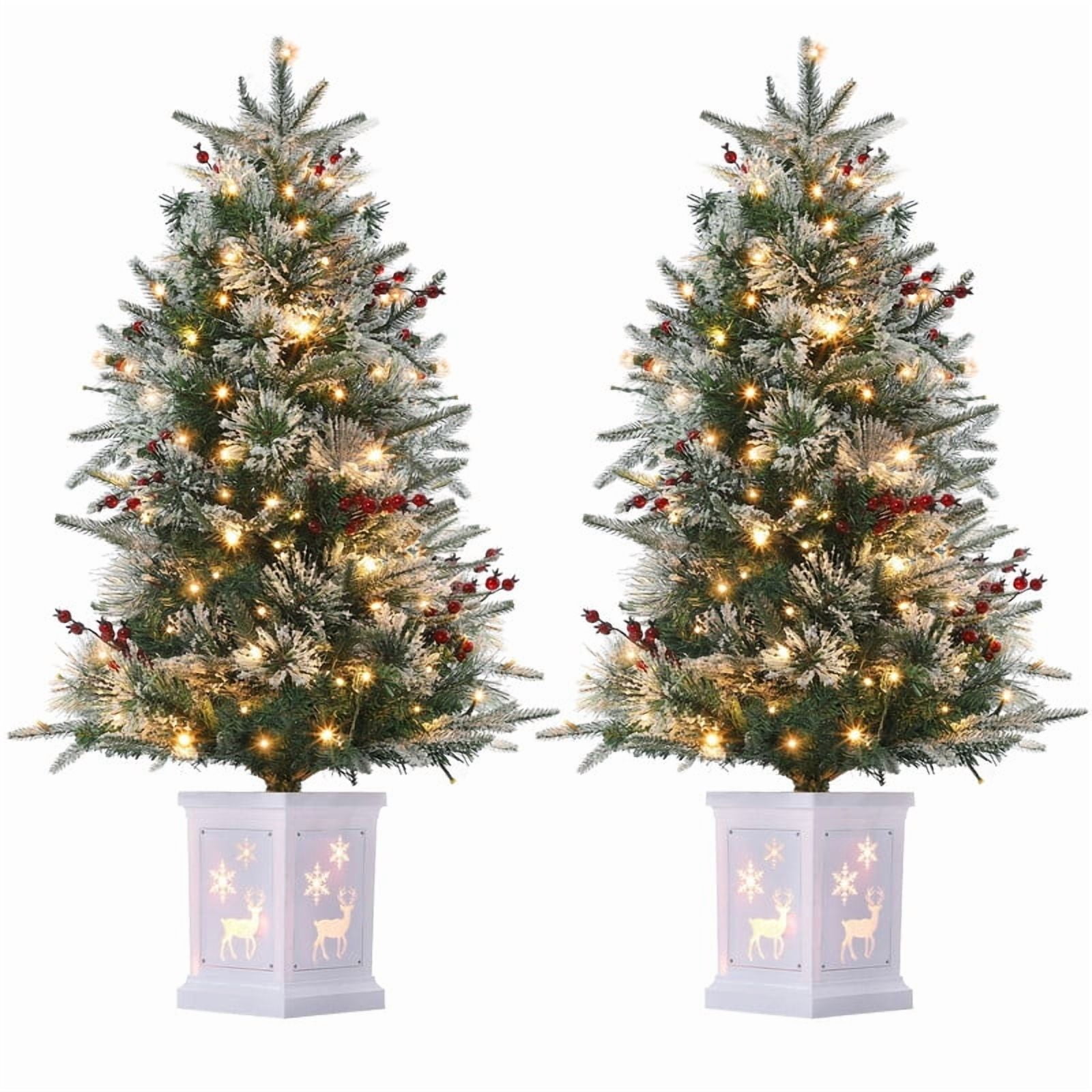 3FT Pre-Lit Artificial Christmas Tree with 78 Warm White LED Lights and ...