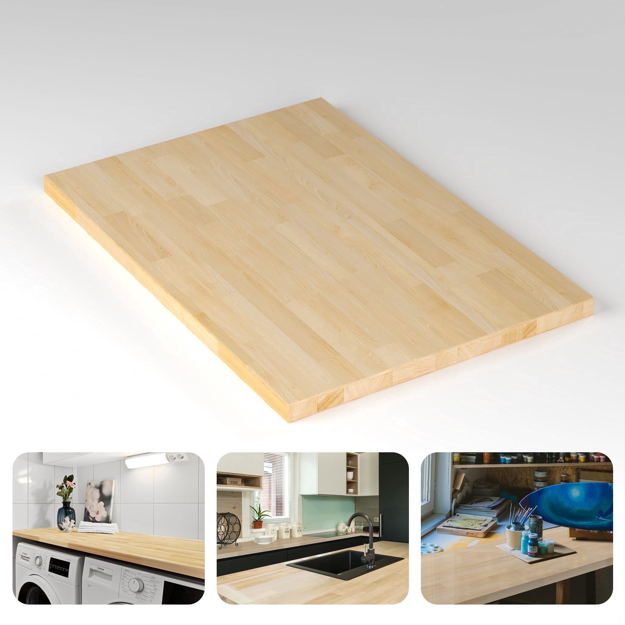 3FT Solid Wood Unfinished Hevea Butcher Block Countertop - Versatile ...