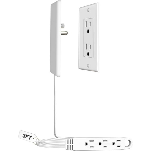 3FT Ultra Flat Plug Extension Cord Power Strip with 3 Outlets, Patented ...