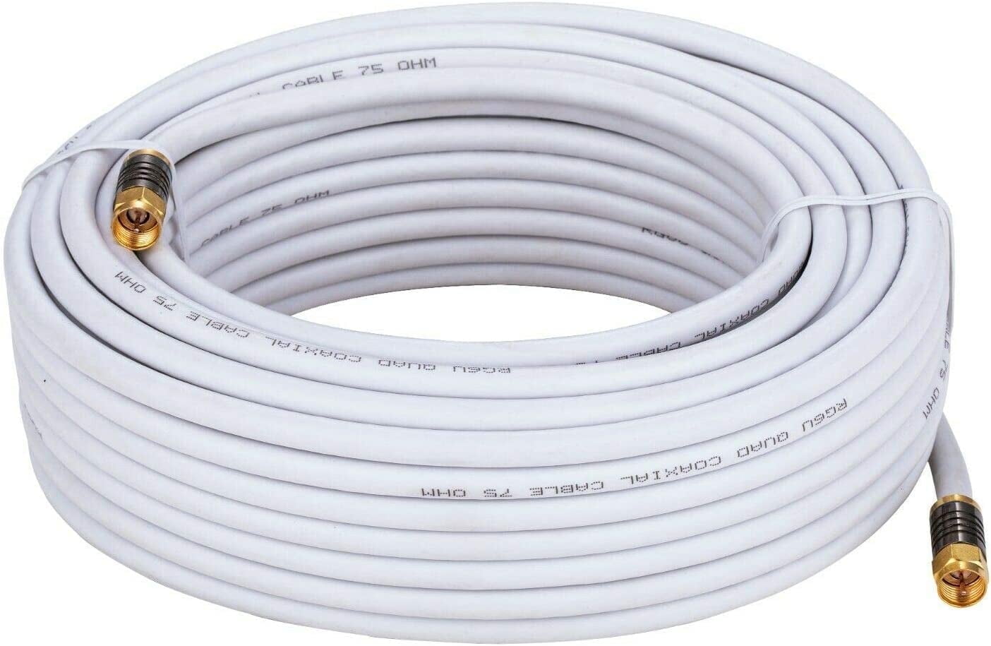 25FT White RG6 Quad Shield Coaxial Cable – F-Type Male Extension Cord ...