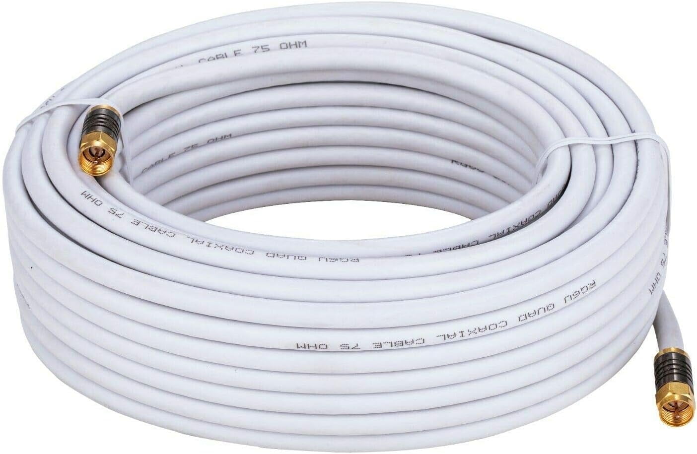 20FT White RG6 Quad Shield Coaxial Cable – F-Type Male Extension Cord ...
