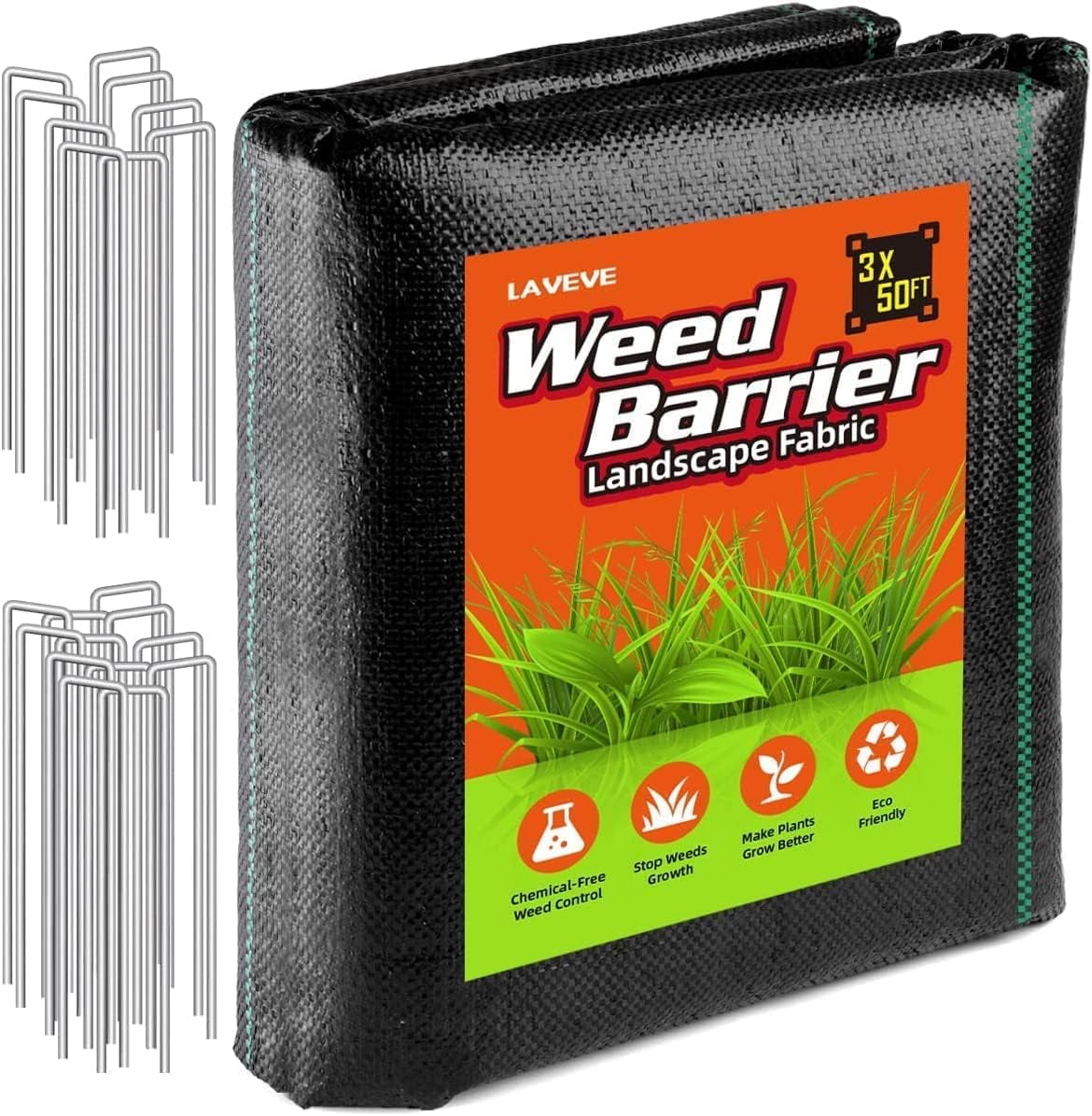 3FT x 50FT Weed Barrier Landscape Fabric, Premium Heavy Duty Garden ...