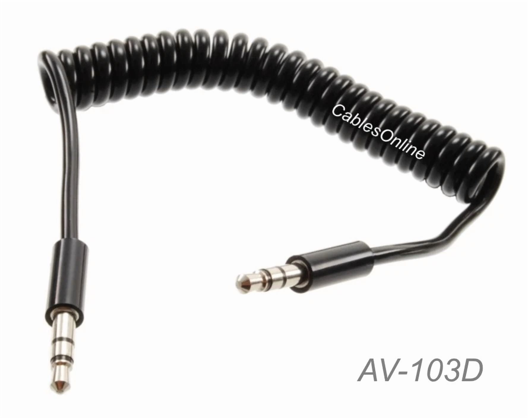 3Ft Slim Connector 3.5Mm (1/8") Stereo Trs Male/Male Coiled Aux Audio ...