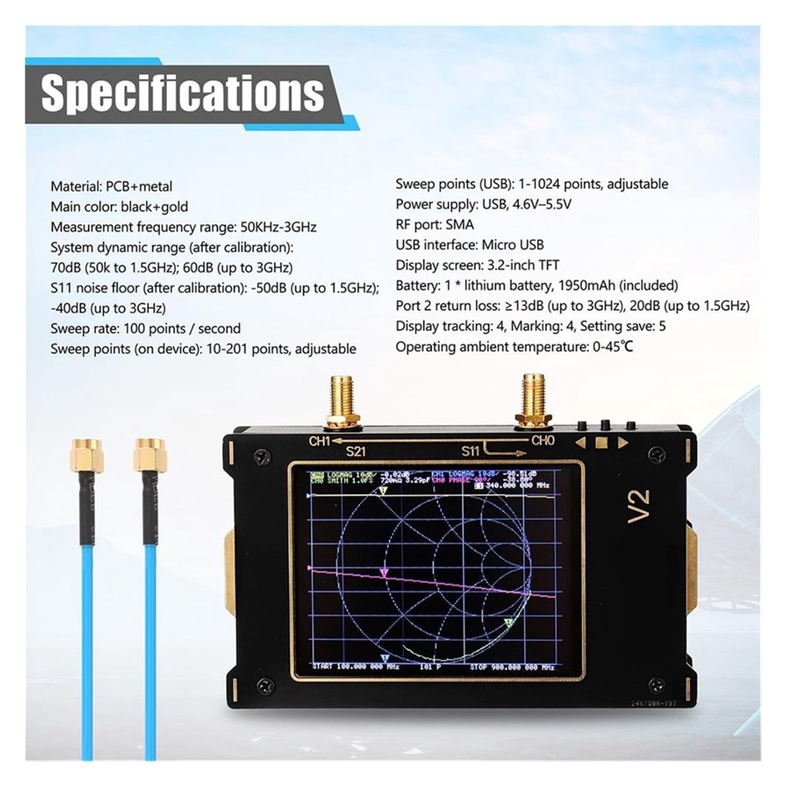 3G S-A-A-2 V2 Vector Network Analyzer Digital Nano VNA Tester USB Logic ...