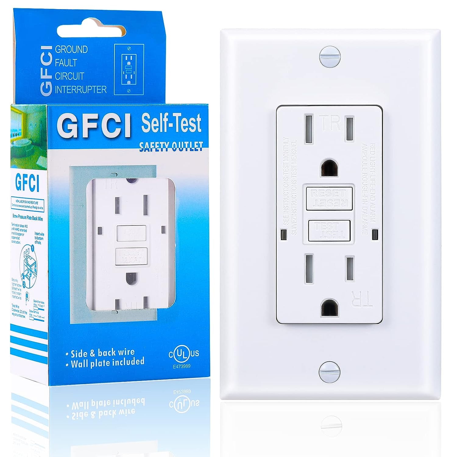 3GRACE 15 Amp GFCI Outlet, Tamper-Resistant, Self-Test Ground Fault ...
