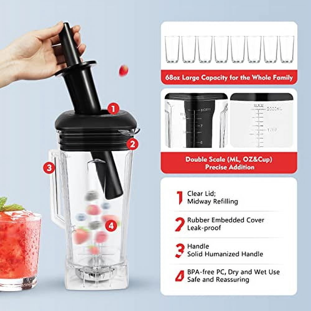 Blender 2200W, Professional High Speed Countertop Blender 68 Oz Large ...