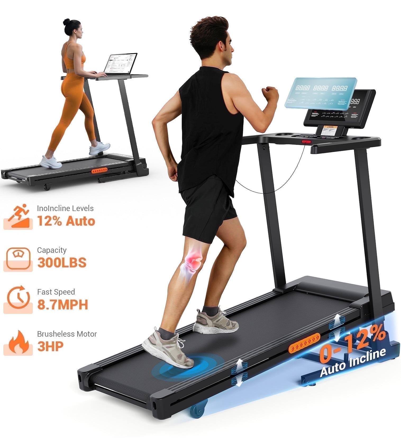 Dprodo 3HP Foldable Treadmill with Auto 12 Level Incline,Treadmill for ...