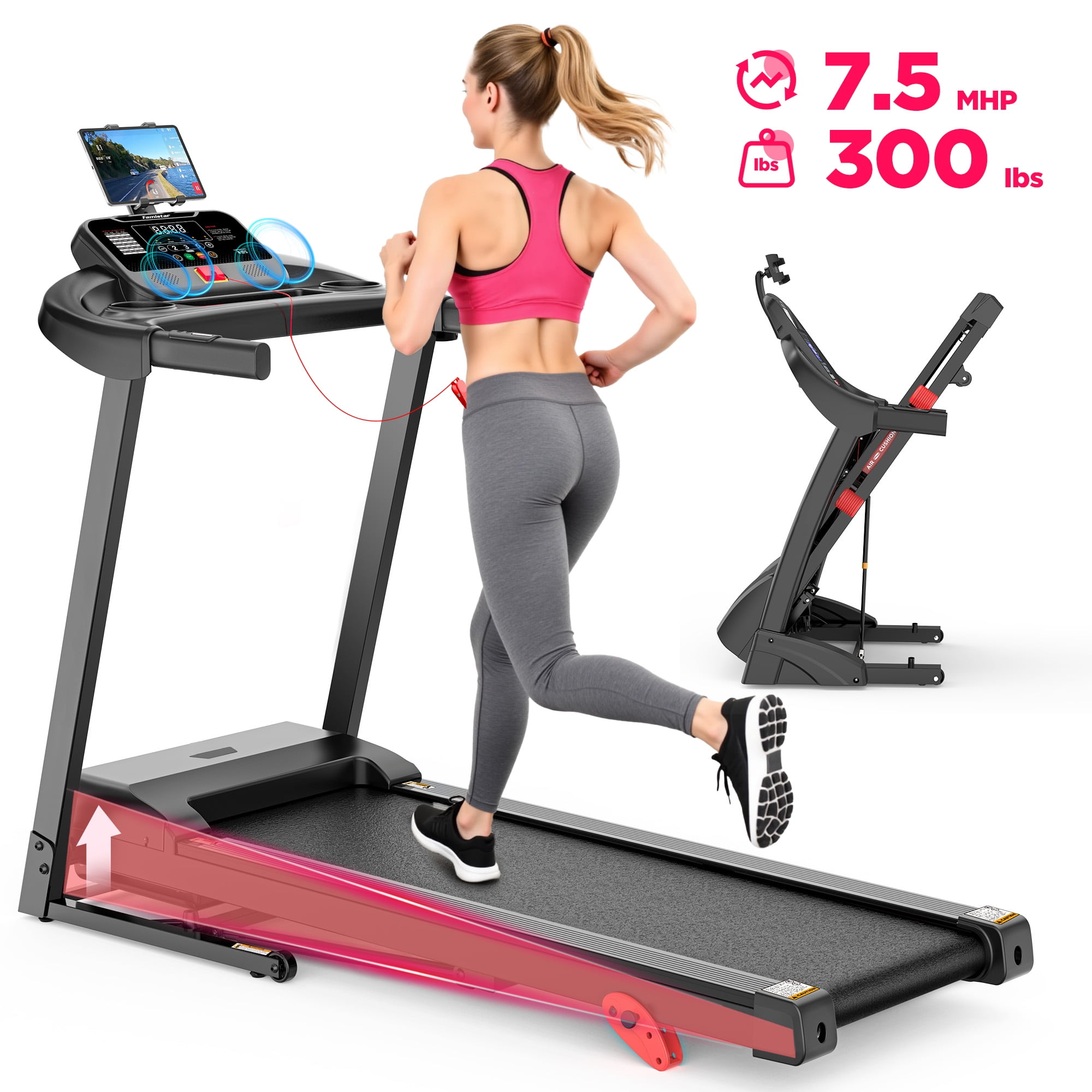 3HP Folding Treadmill for Home, 300 Lbs Capacity, 9° Adjustable Incline ...