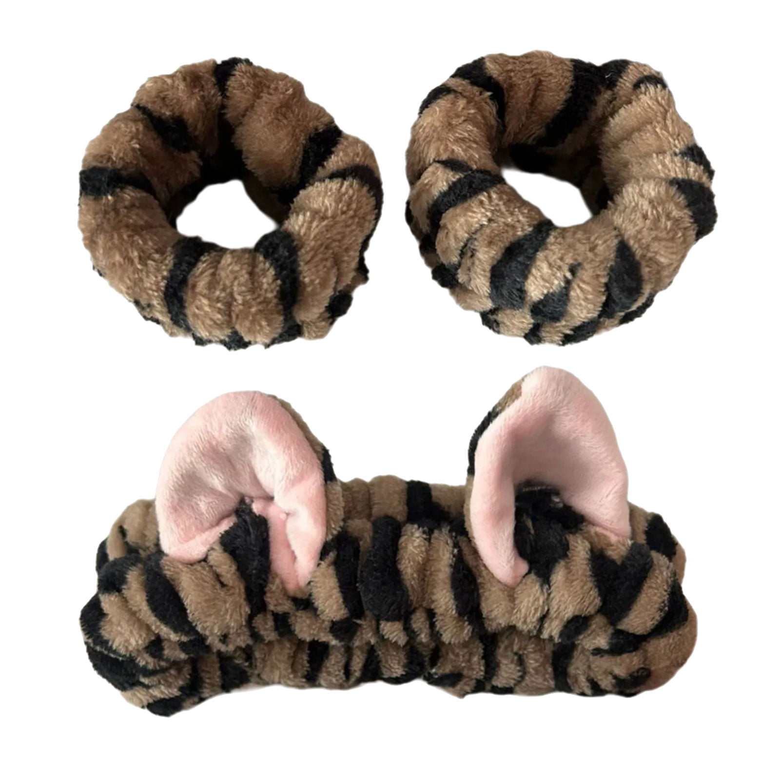 3IN1 Plush Hairband and Wrist Wash Set for Women Girl Cats Ear Makeup ...