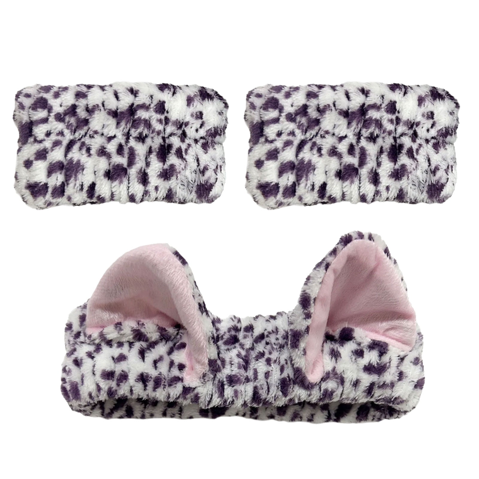 3IN1 Plush Hairband and Wrist Wash Set for Women Girl Cats Ear Makeup ...