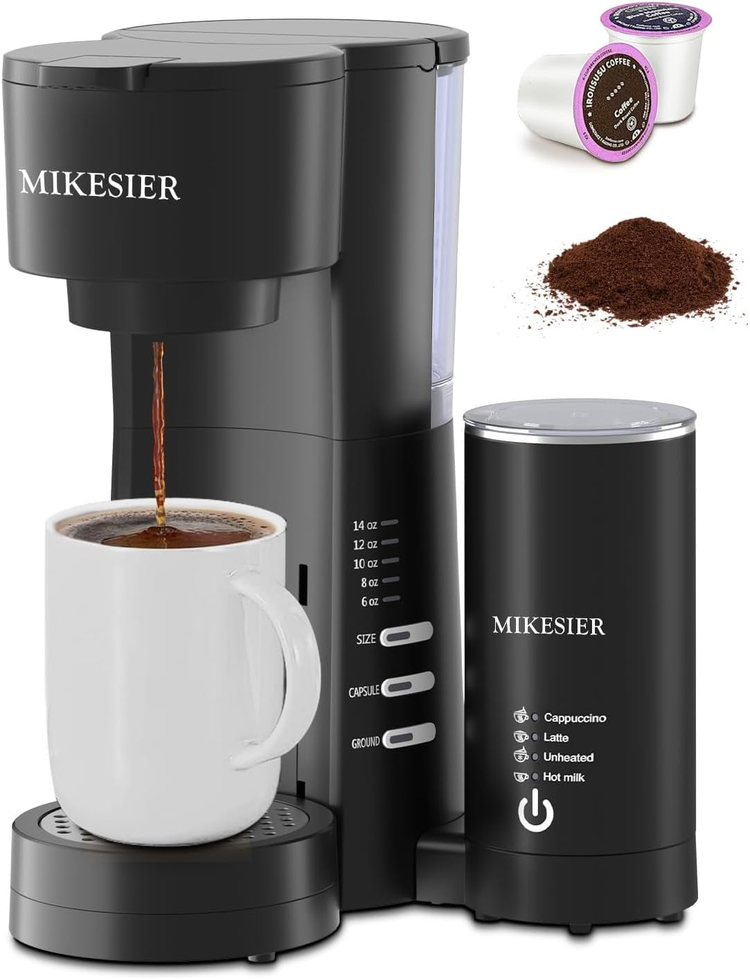 3IN1 Single Serve Coffee Maker with Milk Frother, Small Coffee Machine ...