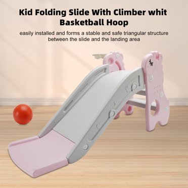 Gymax Foldable Toddler 2-Step Slide with Basketball Hoop, Easy Indoor ...
