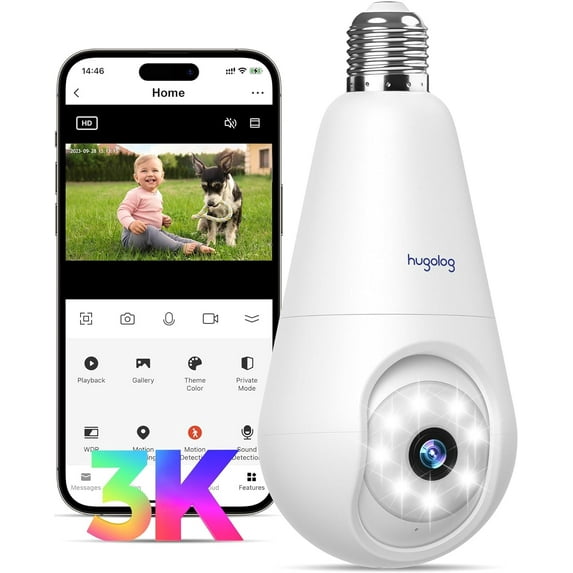 3K 5MP Light Bulb Security Cameras Wireless Outdoor-2.4GHz Cameras for ...
