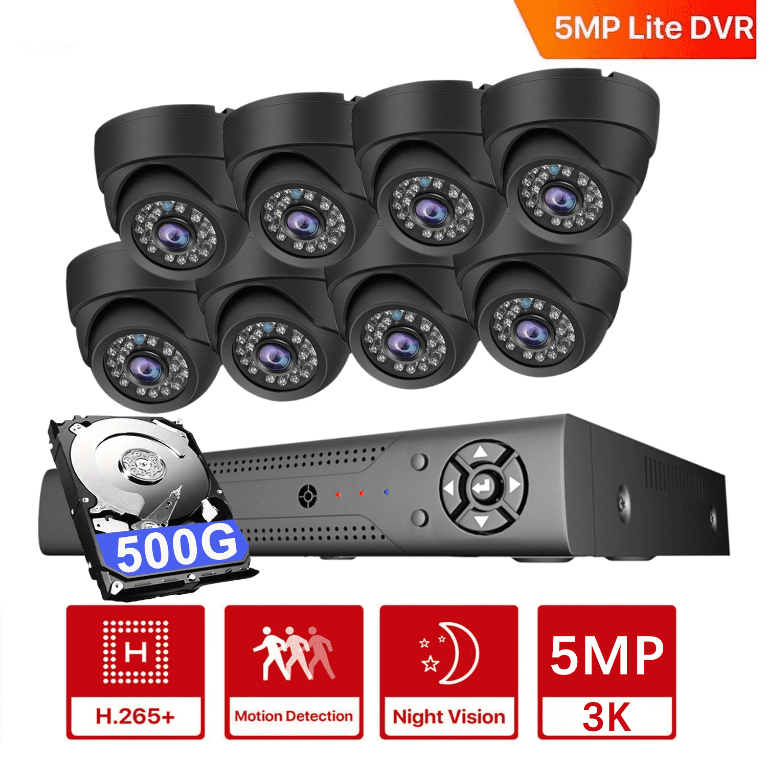 3K Lite Security Camera System, MAISI 5MP H.265+ 8CH DVR Recorder with ...