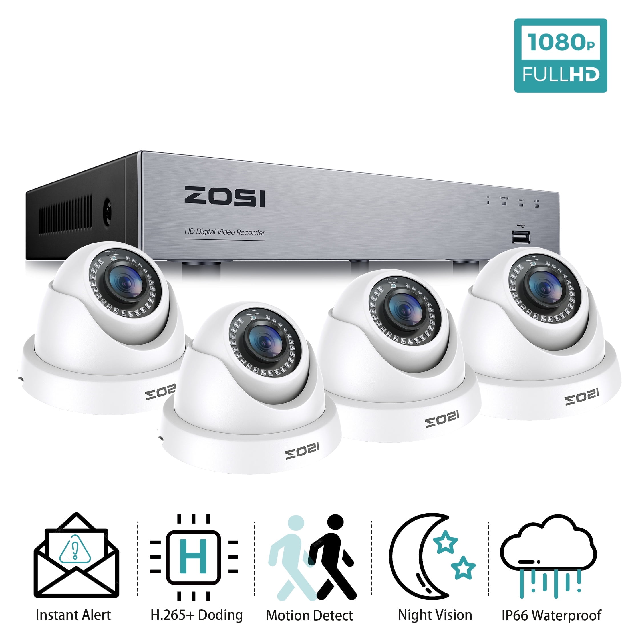 ZOSI 1080P 8CH DVR System, 4X HD Security Cameras, AI Detection, Remote ...