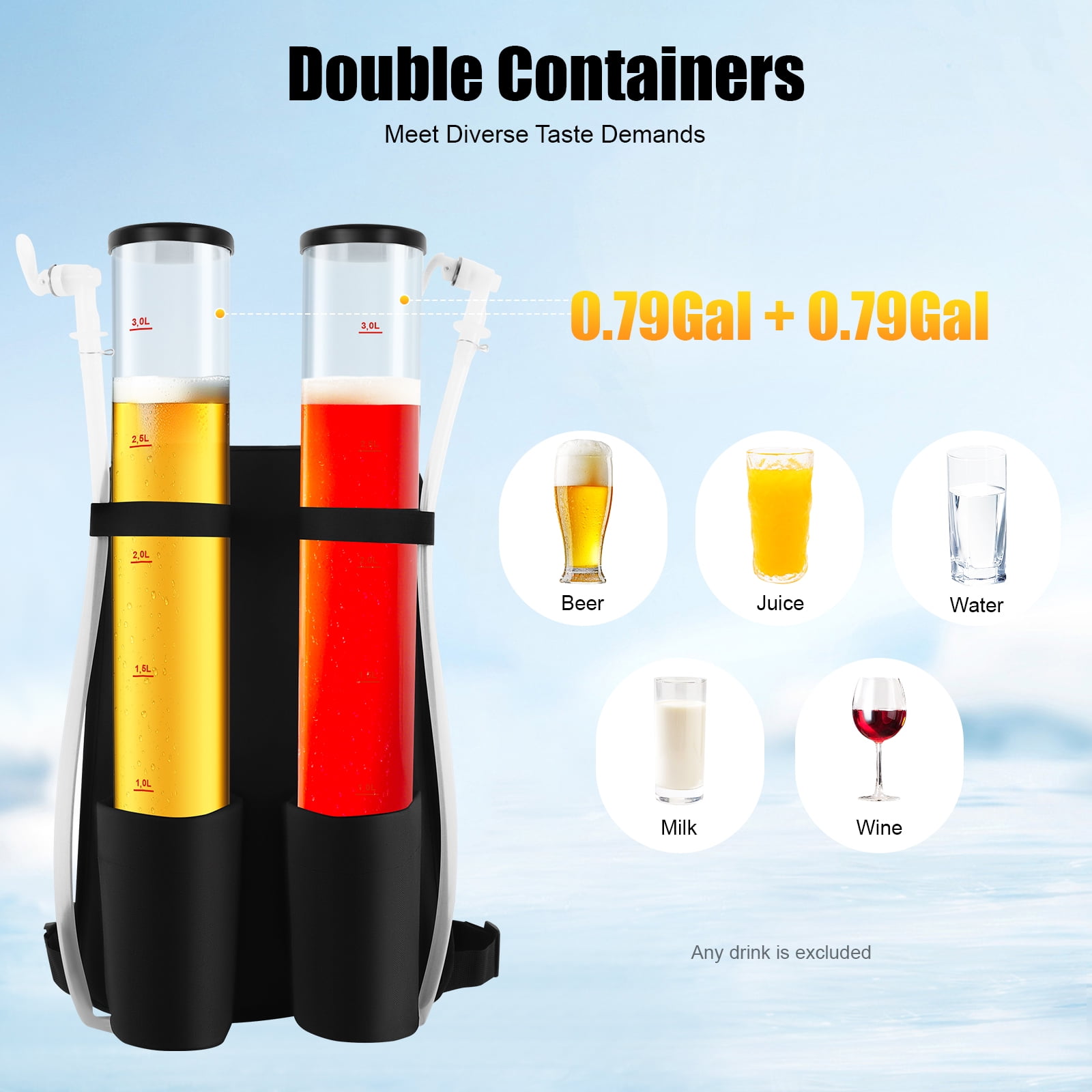 3L Double Tank Drink Beverage Dispenser Backpack Beer liquid Shot Pump ...