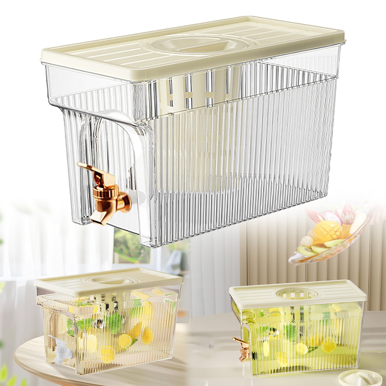 3L Drink Dispenser with Spigot for Fridge, Leakproof Plastic Water ...