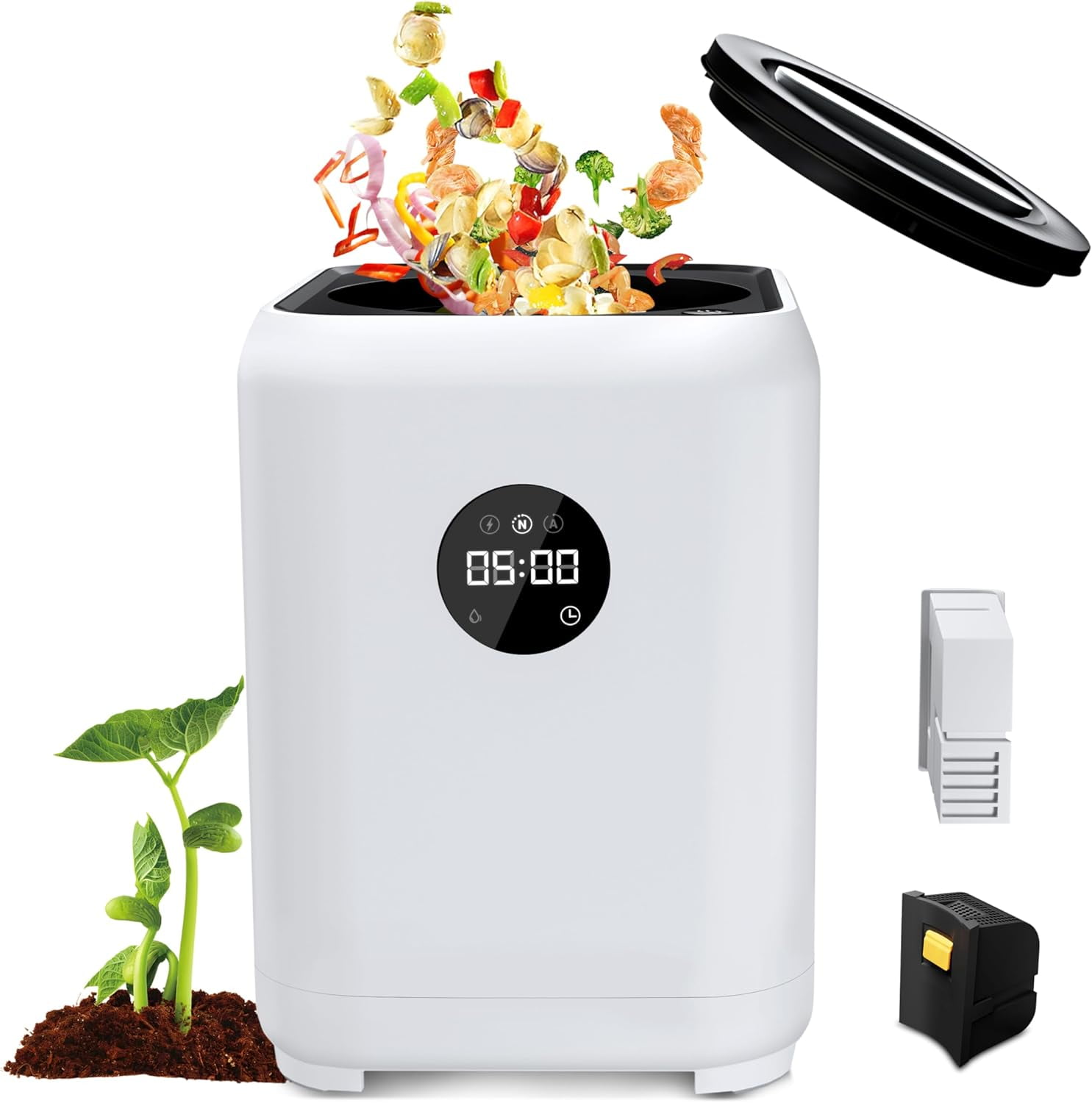 3L Electric Compost Bin Kitchen Composter Counter Top with 2 Detachable ...