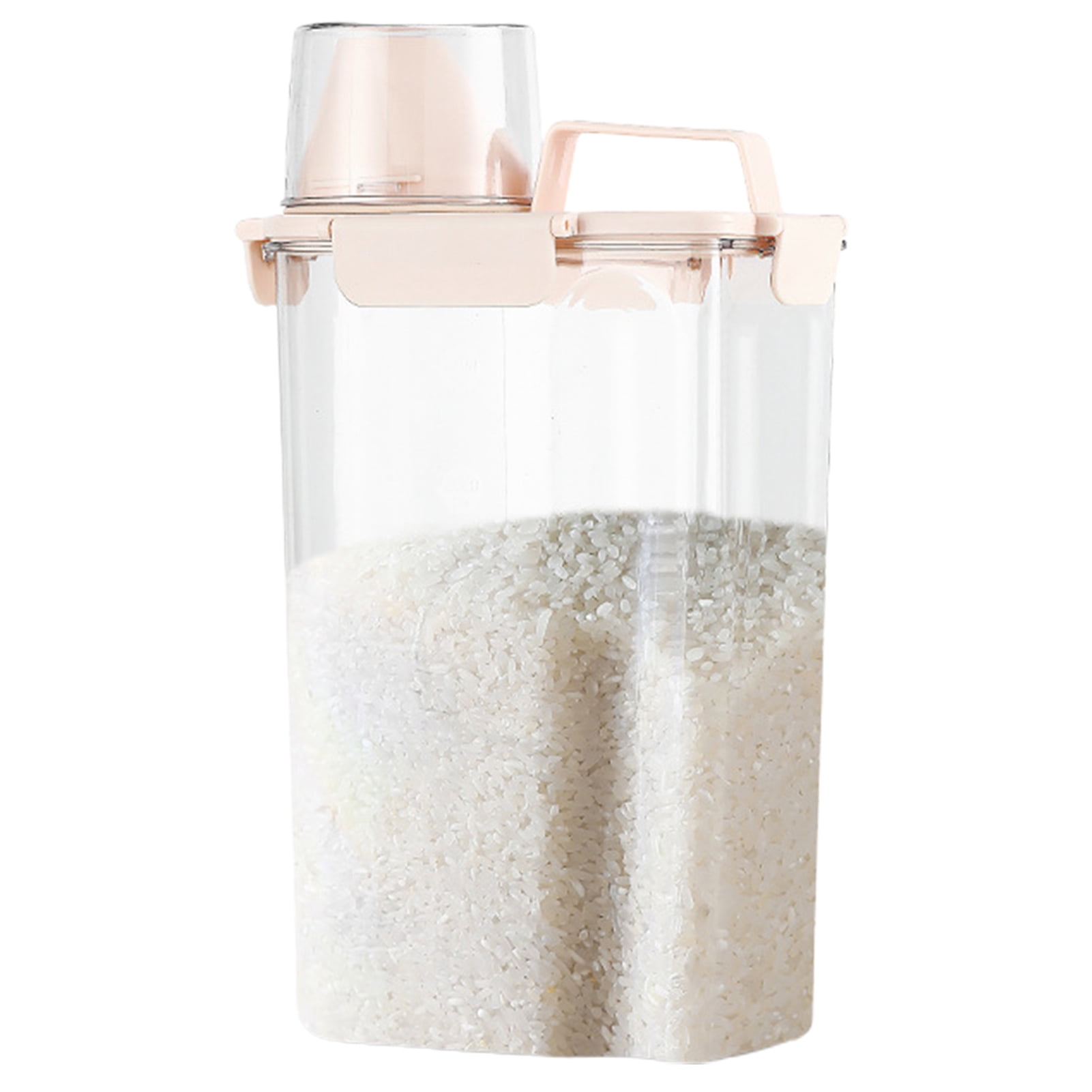 3L Food Container with Measuring Cup Clear Airtight Lid Handle Flour ...