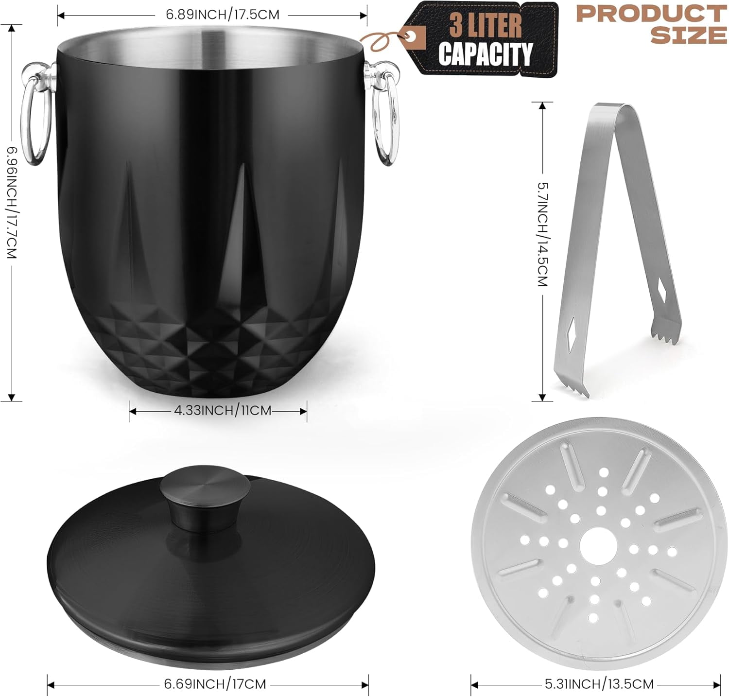 3L Ice Buckets for Parties and Cocktail Bar with Stainless Steel Lid ...