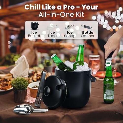 3L Insulated Ice Bucket - Double Wall Stainless Steel Ice Bucket ...