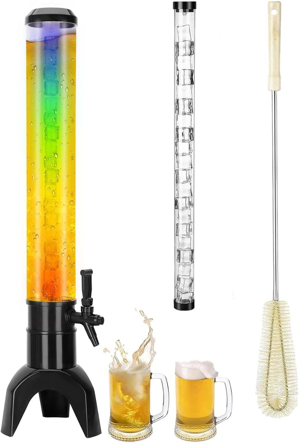 3L Mimosa Tower Dispenser with Ice Tube and LED Lights, 100 oz/3.2 qt ...