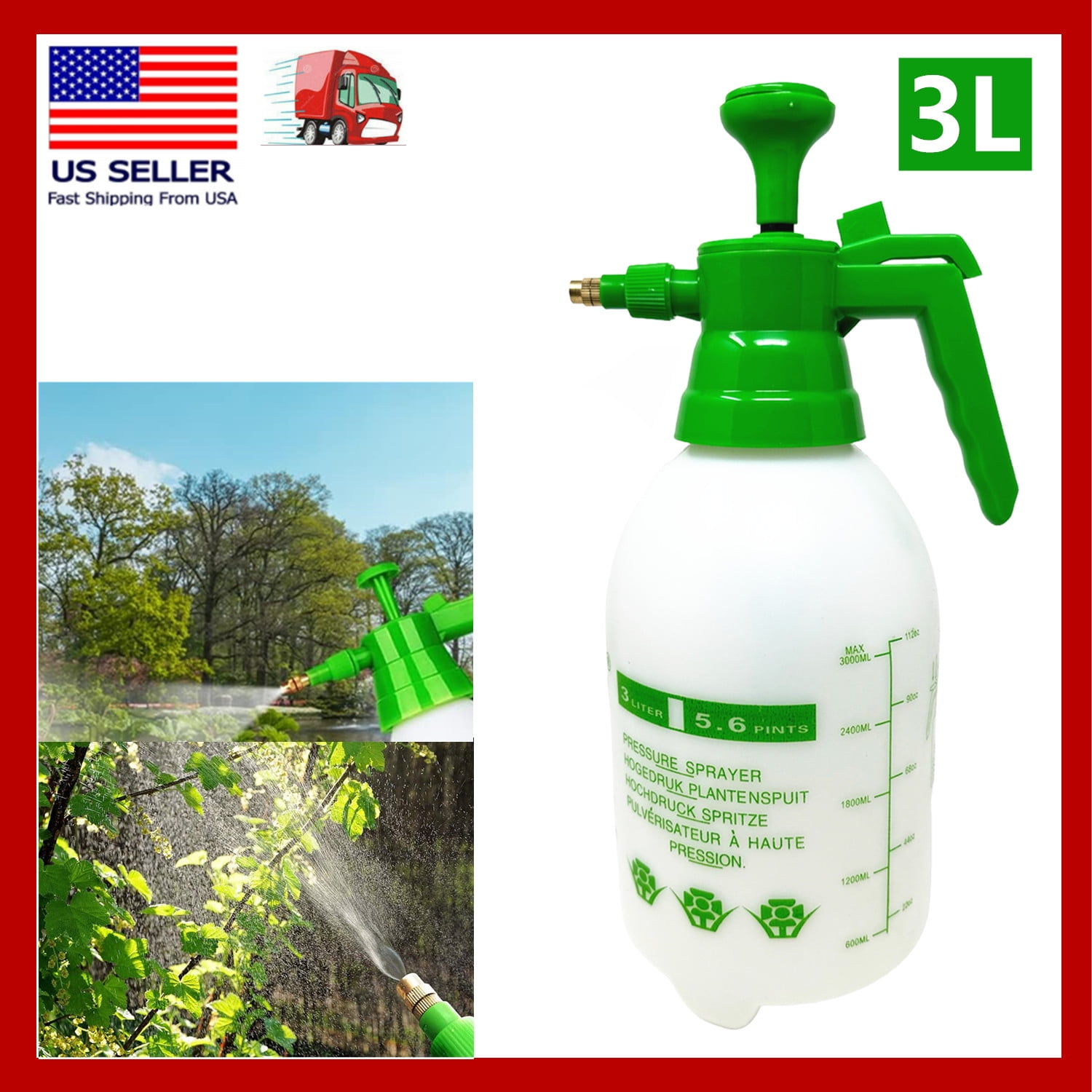 3L Clear Portable Chemical Sprayer Pump Pressure Garden Water Spray ...