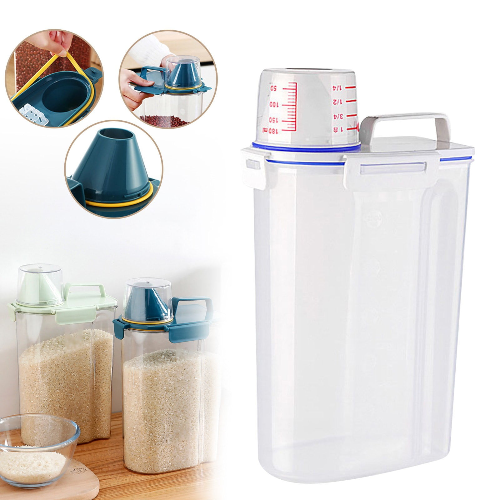 3L Rice Storage Container with Measuring Cup Lid,Plastic Rice Dispenser ...