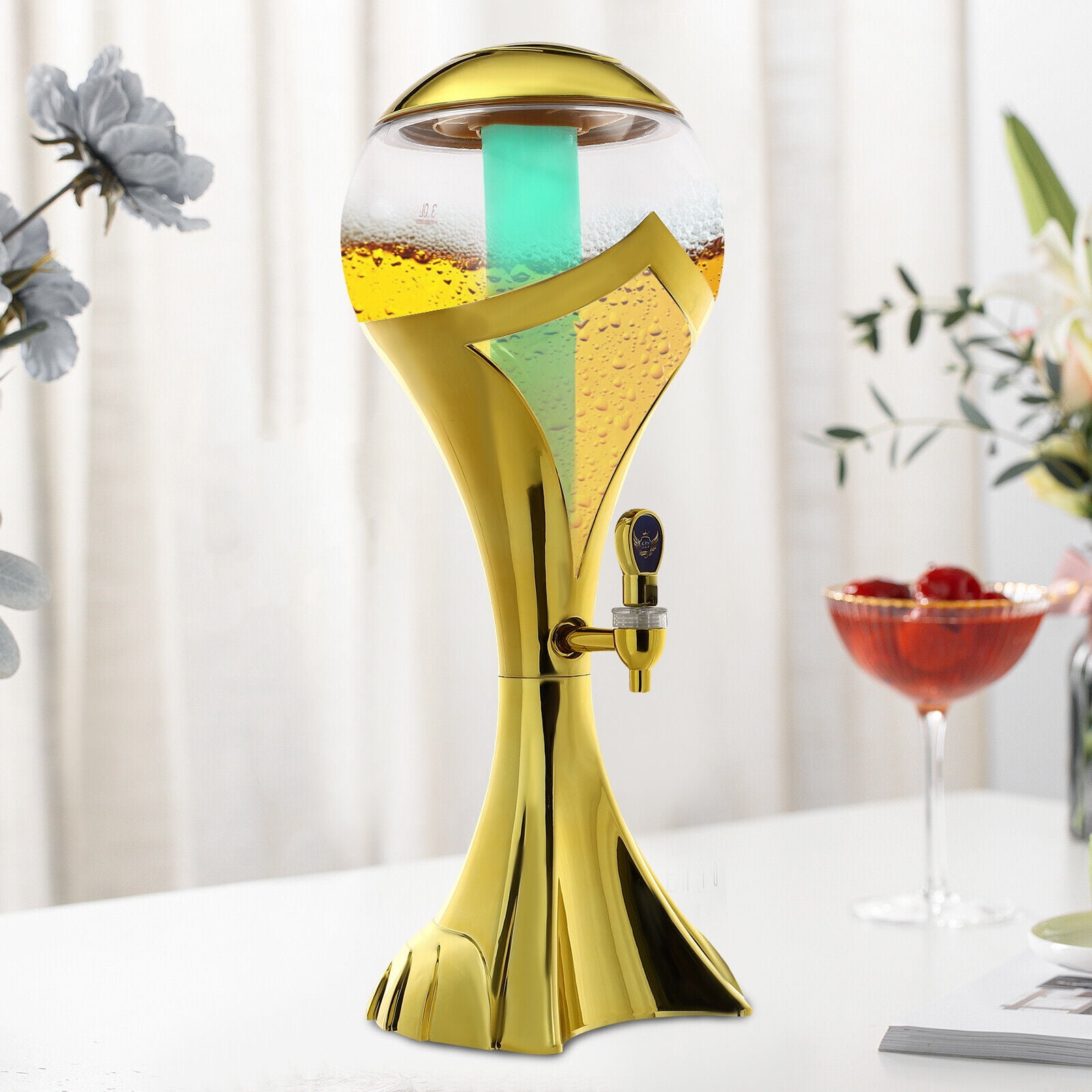 3L Sphere Beverage Dispenser W/ LED Light+Ice Tube Wine Dispenser For ...