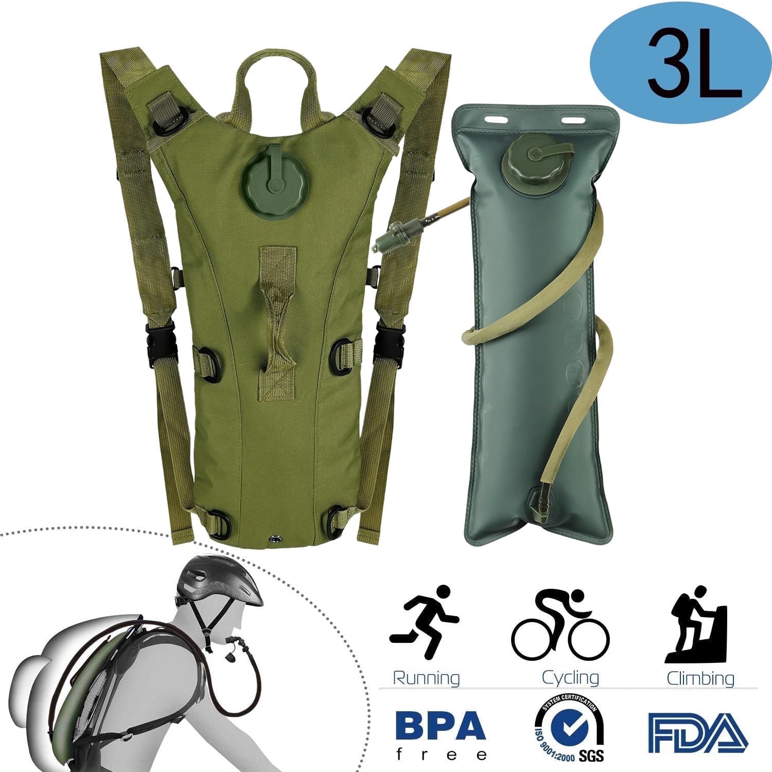 Vongem 3L Hydration Pack, Detachable Water Reservoir, Lightweight Nylon ...