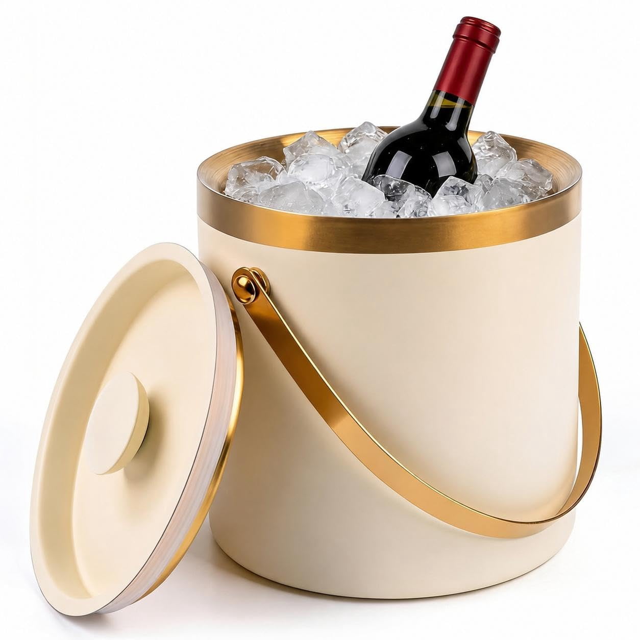 3L White Double Wall Vacuum Insulated Ice Bucket, Portable Pail with ...