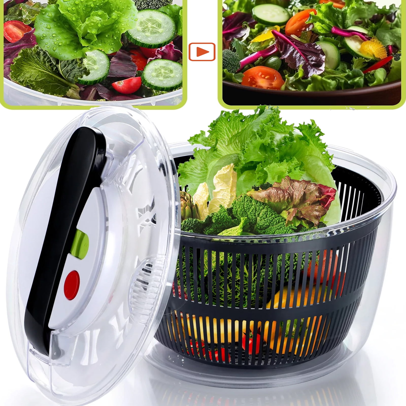 3LSalad Spinner, Manual Lettuce Spinner with Large 5 Quart Capacity ...