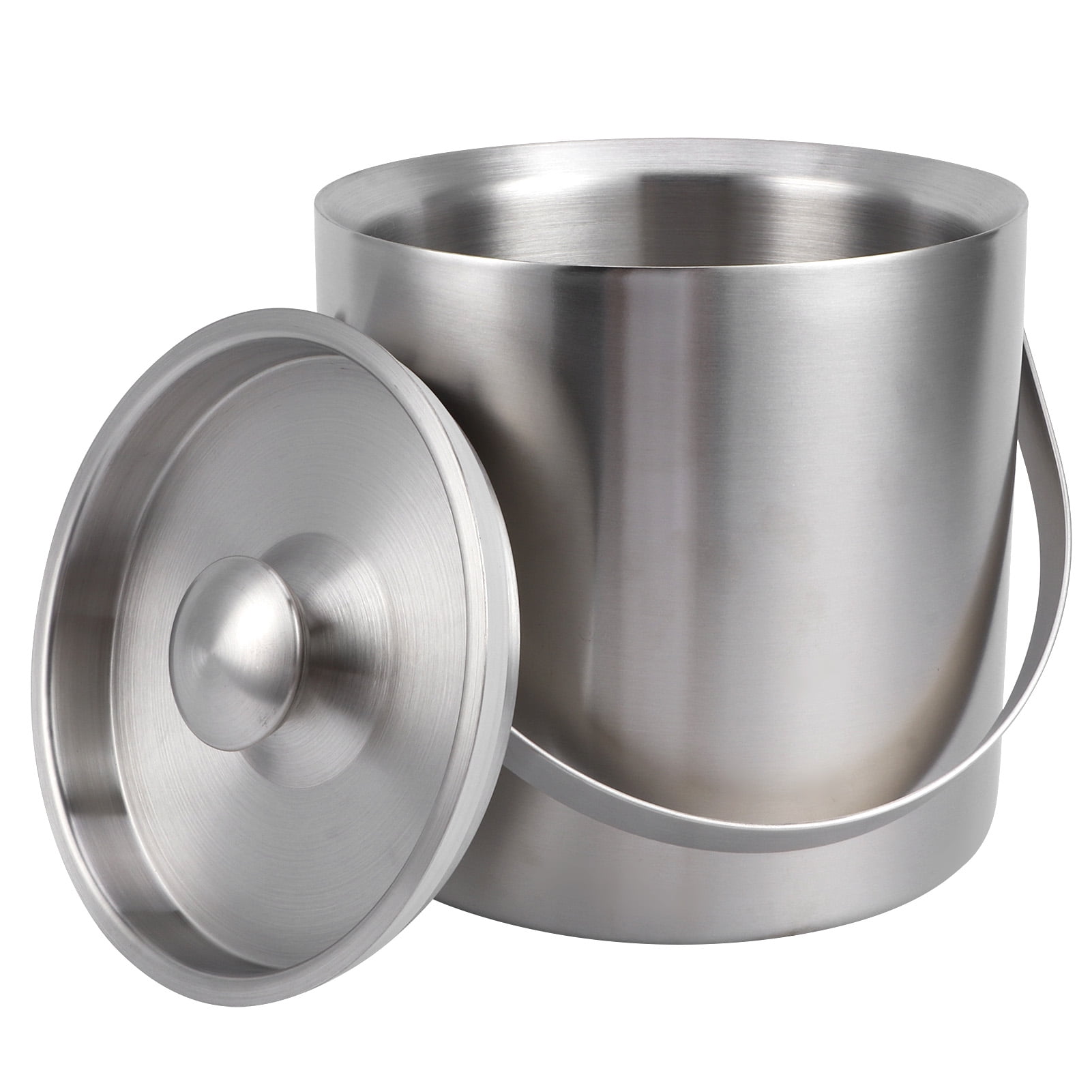 3LStainless Ice Bucket with Steel Lid Tong Ice Bucket Portable Double ...