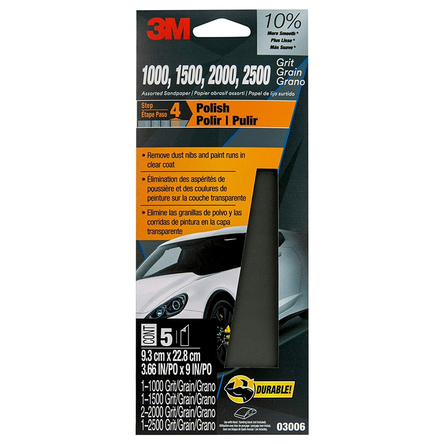 3M 03006 Wet Or Dry Automotive Sandpaper, 3-2/3" x 9", Assorted, 5 ...