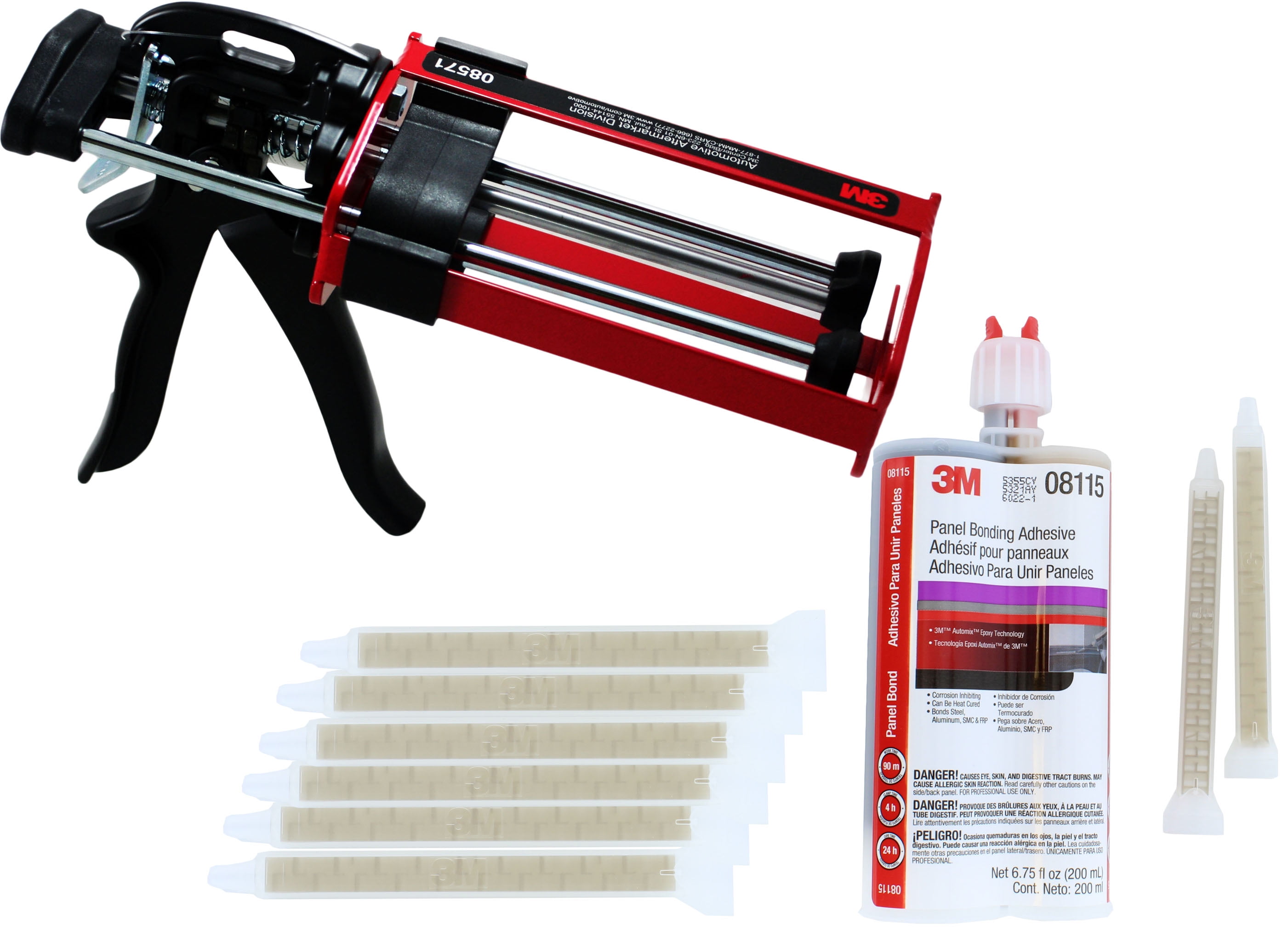 3M 08115 glue (x2), 3M 08571 applicator gun, 3M 08194 nozzle 6 pk COMBO ...