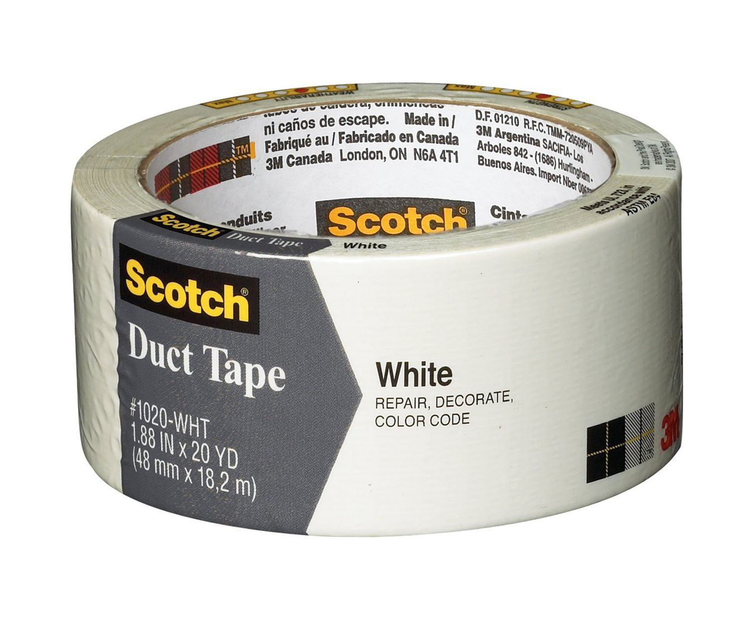3M 1020-WHT-A Duct Tape, 1.88" x 20-Yard, White - Walmart.com