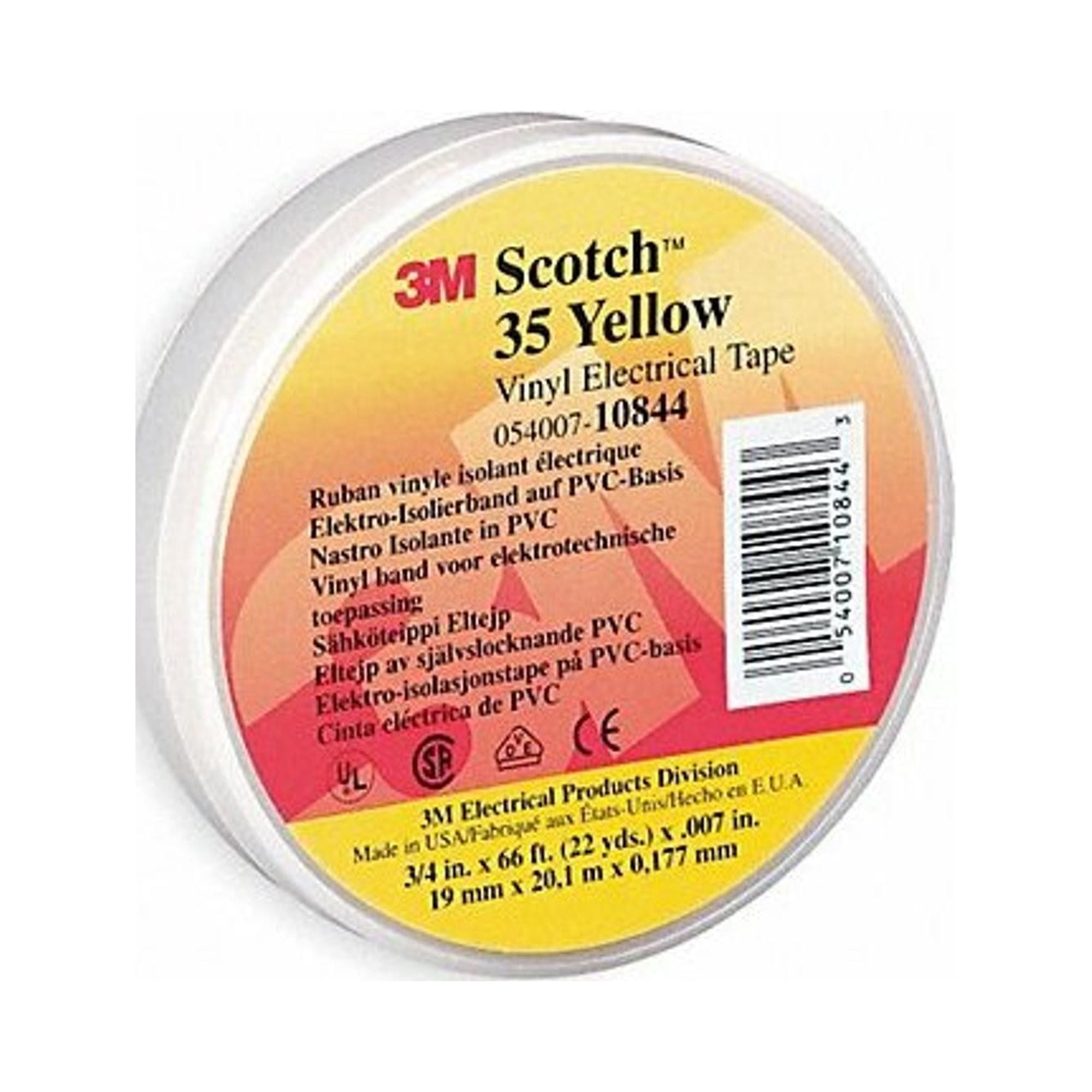 3m Elec Tape,66 ft Lx3/4 in W,7 mil,Yellow 10844 - Walmart.com