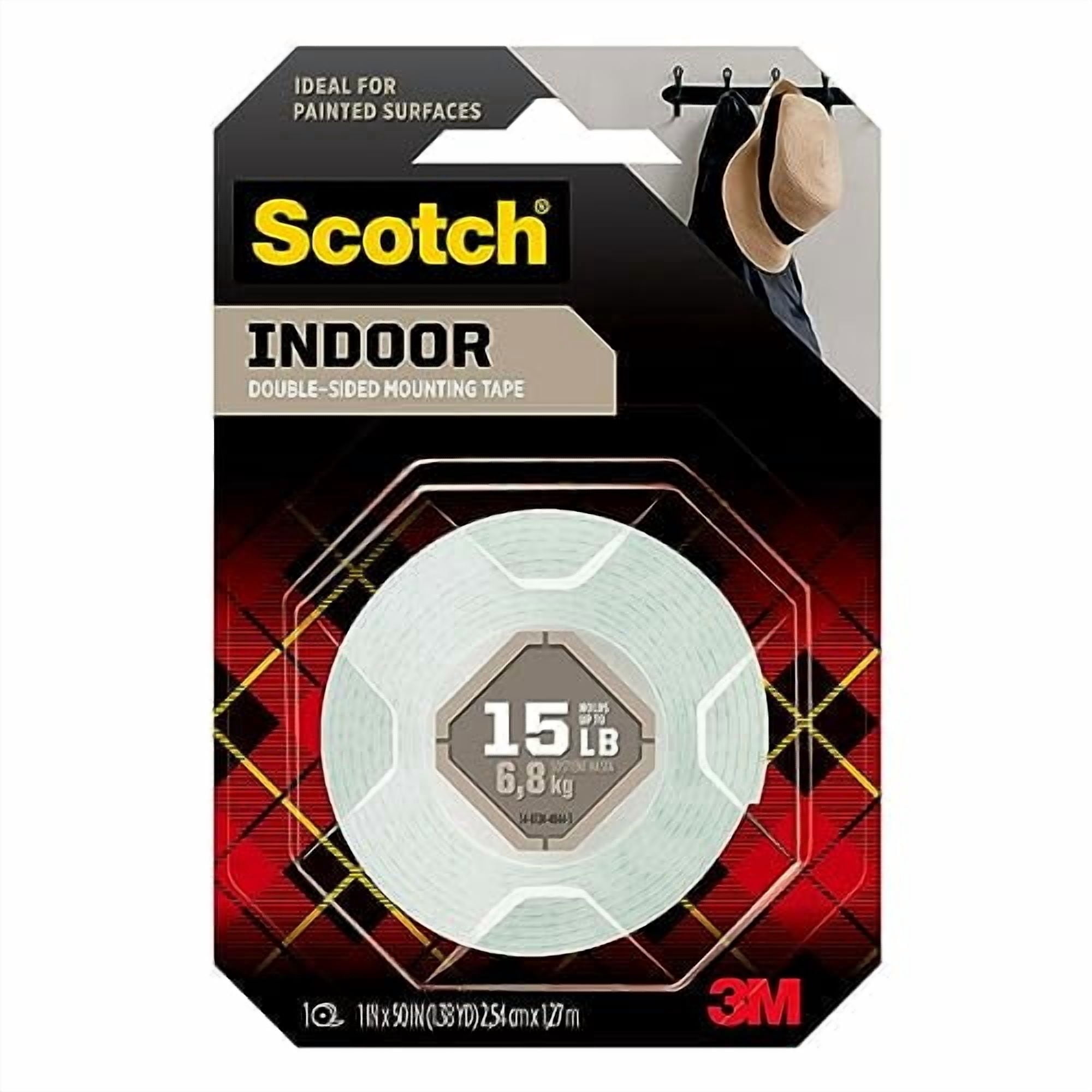 Scotch Indoor Mounting Tape 1-in X 50-in, White, Holds up to 10 lbs,1 ...
