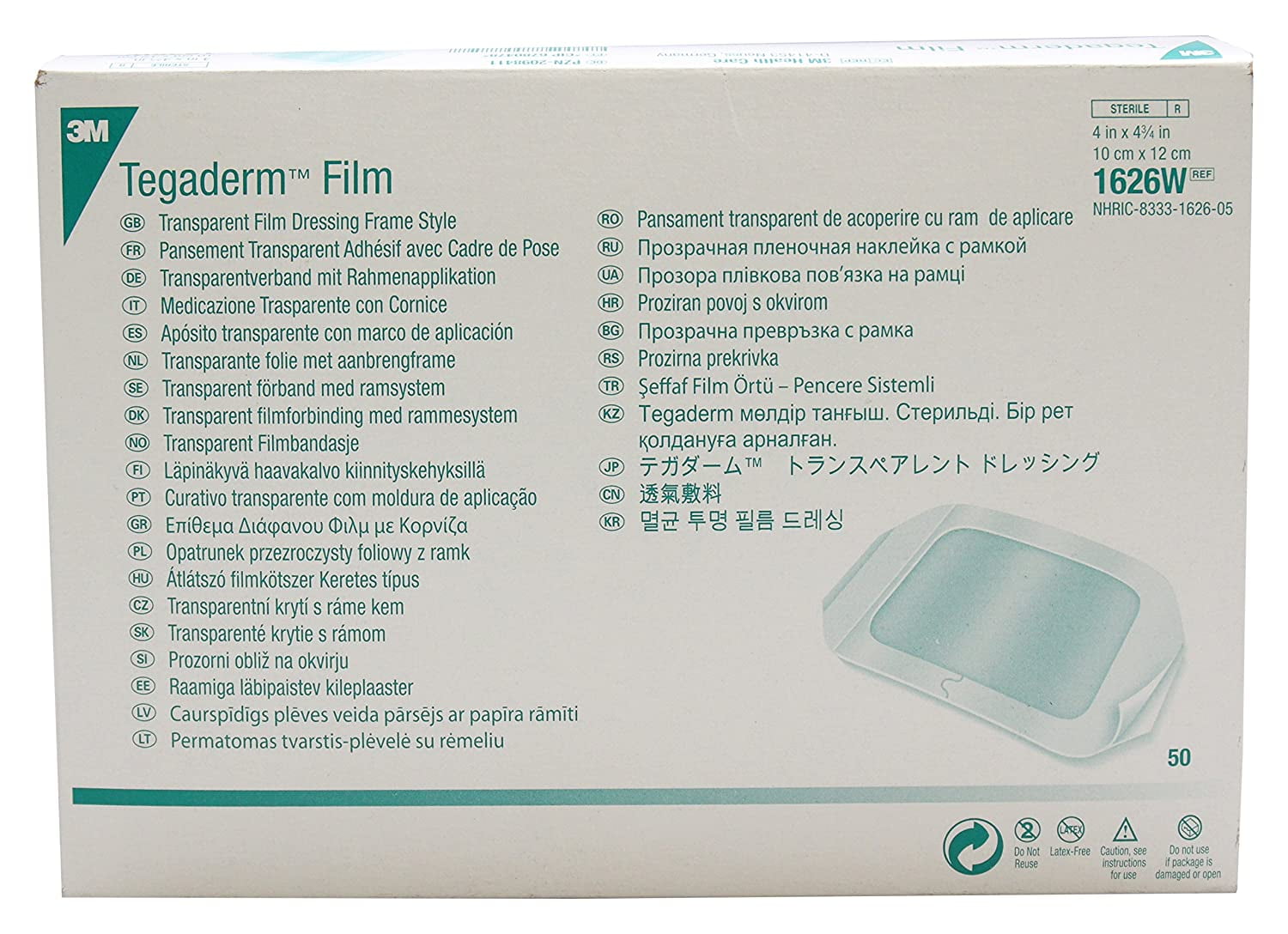 3M Tegaderm Sterile Waterproof Dressing for Wound, Skin-Friendly, 4 x ...