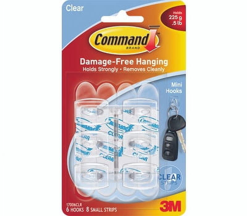 3M 17006CLR-ES Command 6 Mini Clear Hooks With 8 Strips - Walmart.com