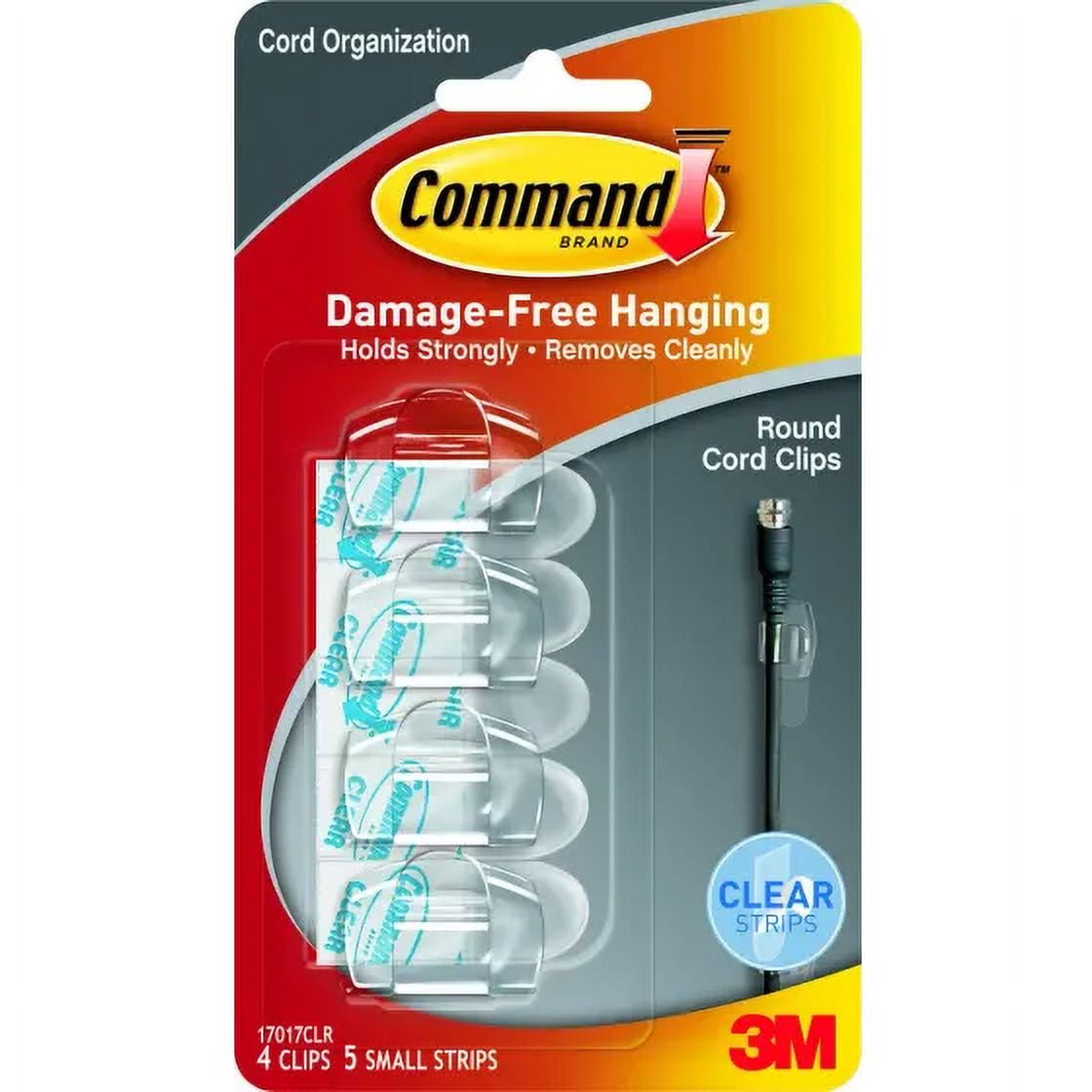3M 17017CLR Command Cord Clip, Plastic, Transparent (Case of 4 ...